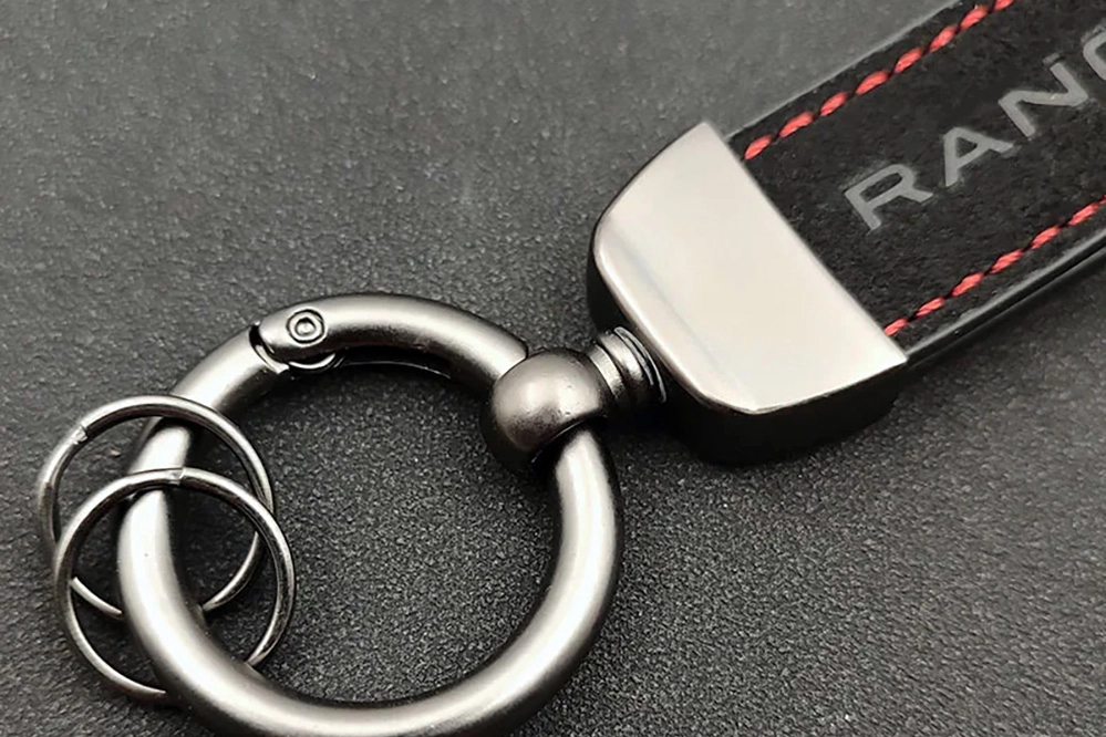 Leather and stainless steel keychain - Range Rover